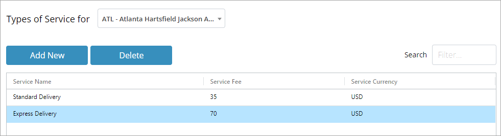 Manage Types of Service