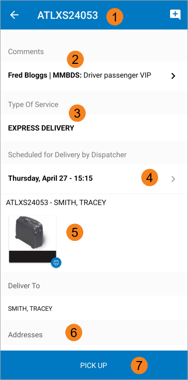 Driver's Bag Details Screen